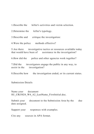 1.Describe the killers activities and victim selection. | DOCX