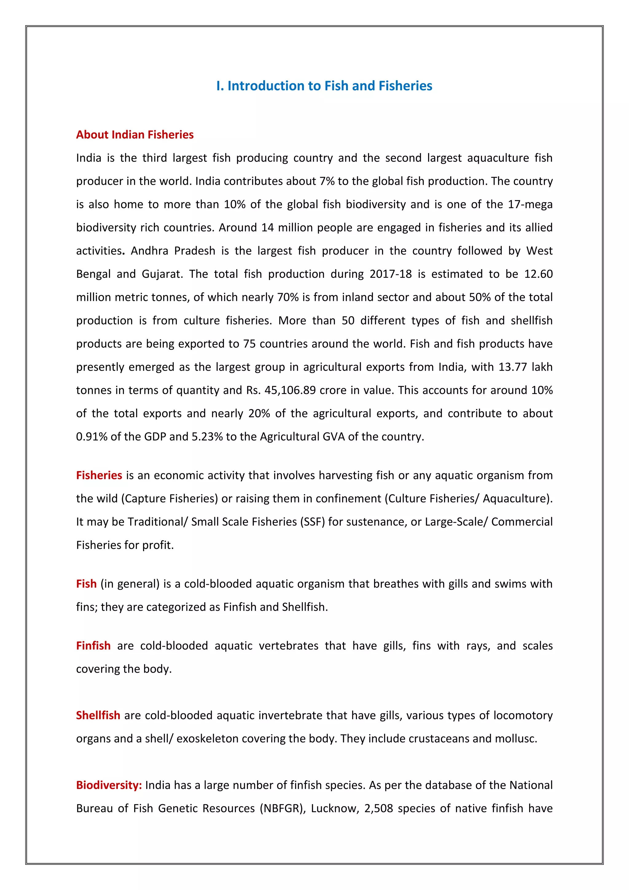 Introduction to Indian Fisheries and Fish Biodiversity | PDF