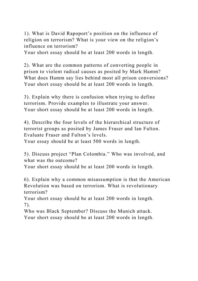 1). What is David Rapoport’s position on the influence of religion o.docx