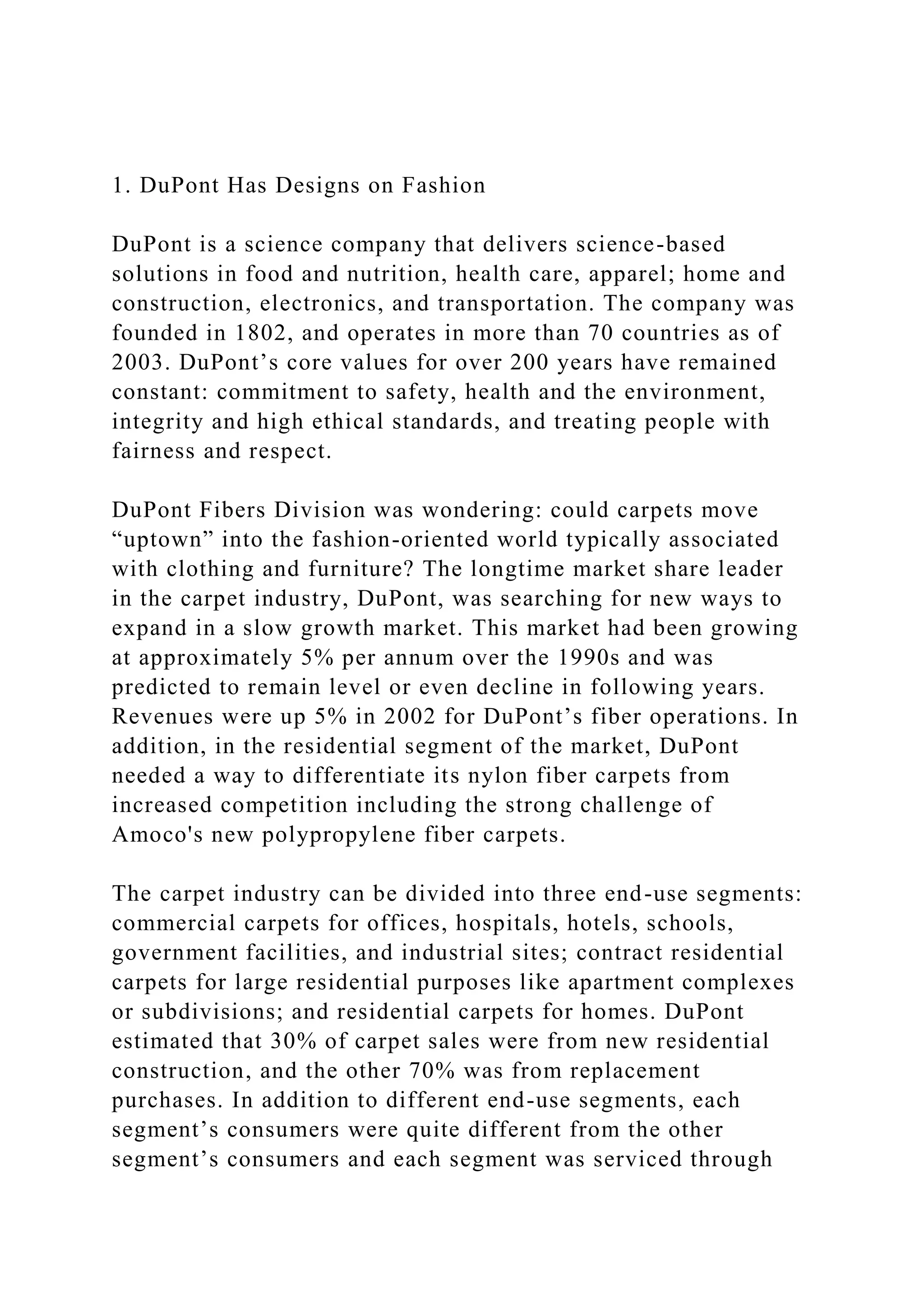 1. DuPont Has Designs on FashionDuPont is a science company th.docx