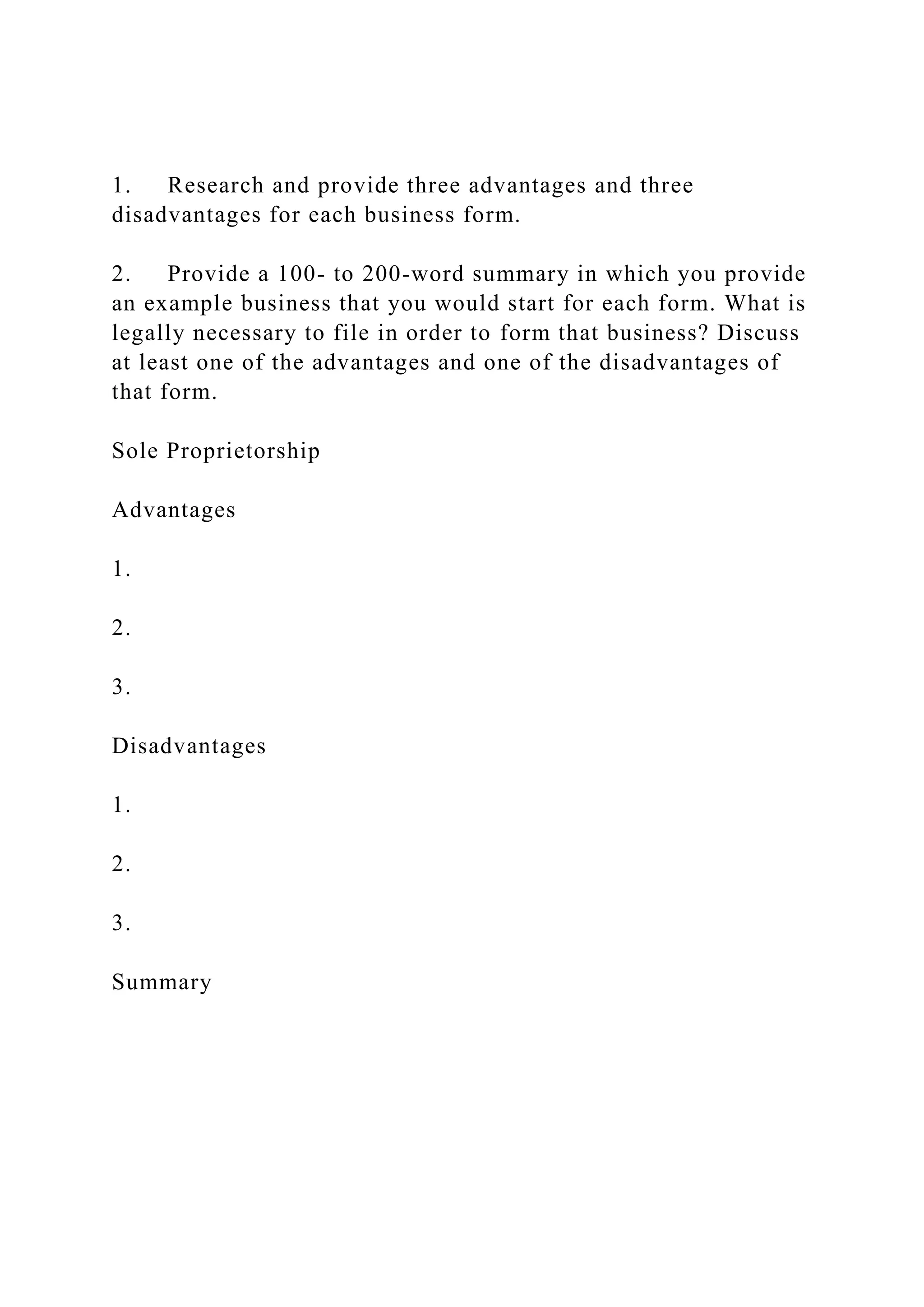 1.Research and provide three advantages and three disadvantages f.docx