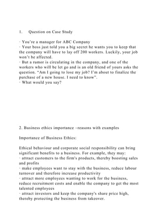 1.Question on Case Study· You’re a manager for ABC Company·.docx
