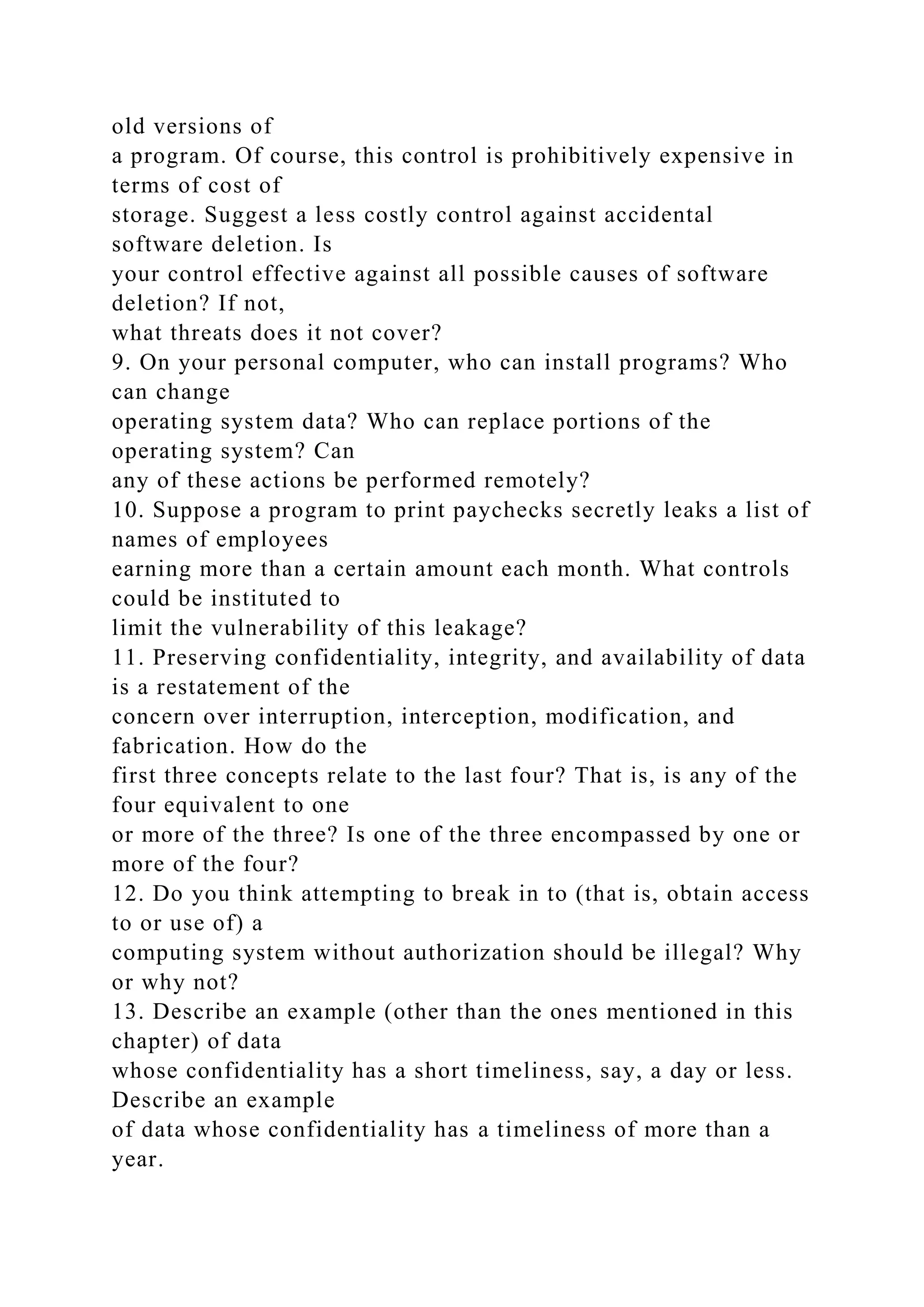 1.8 Exercises1. Distinguish between vulnerability, threat, and con.docx