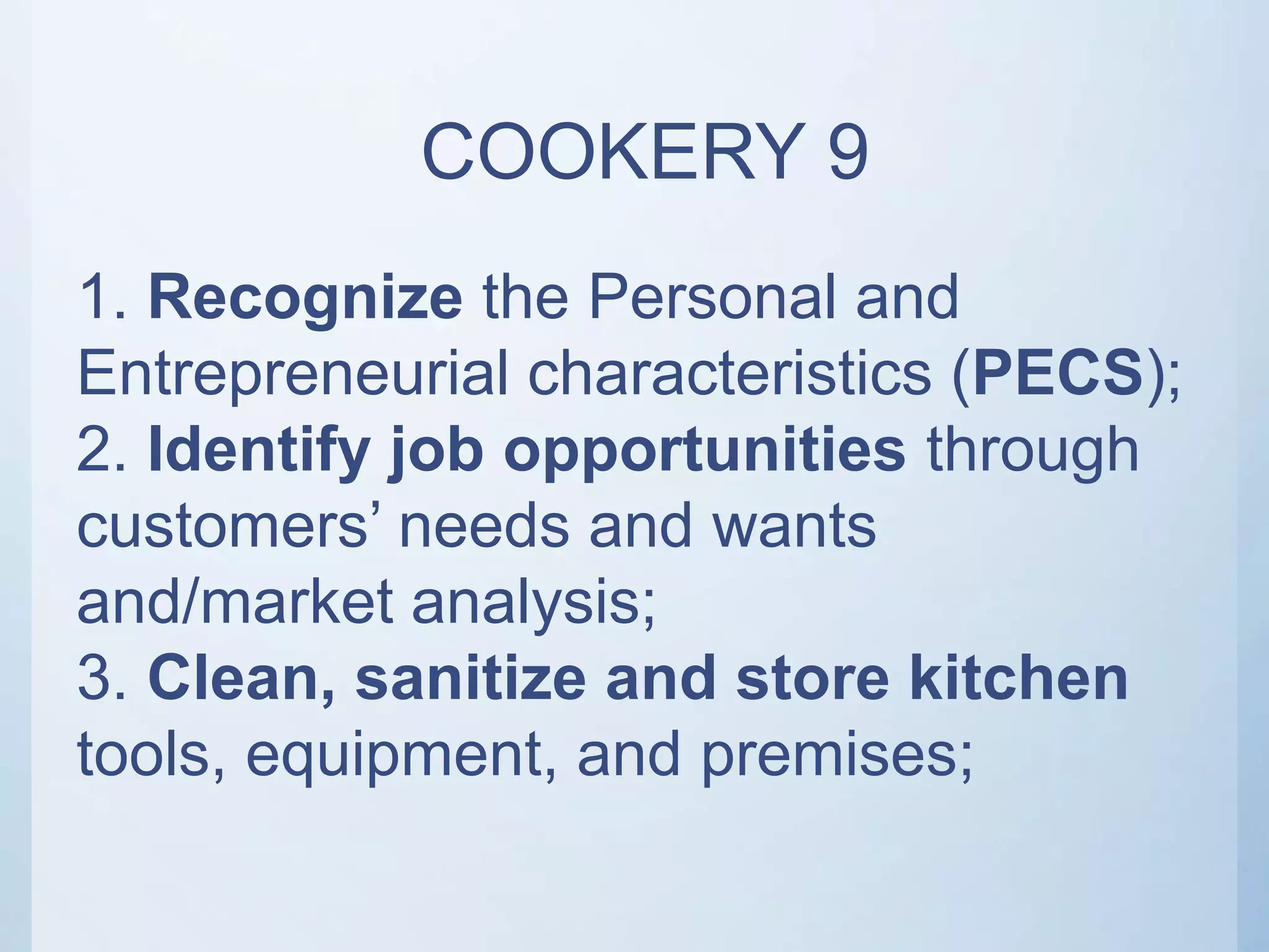 1.PECs in Cookery .pptx | Cooking | Food & Drink