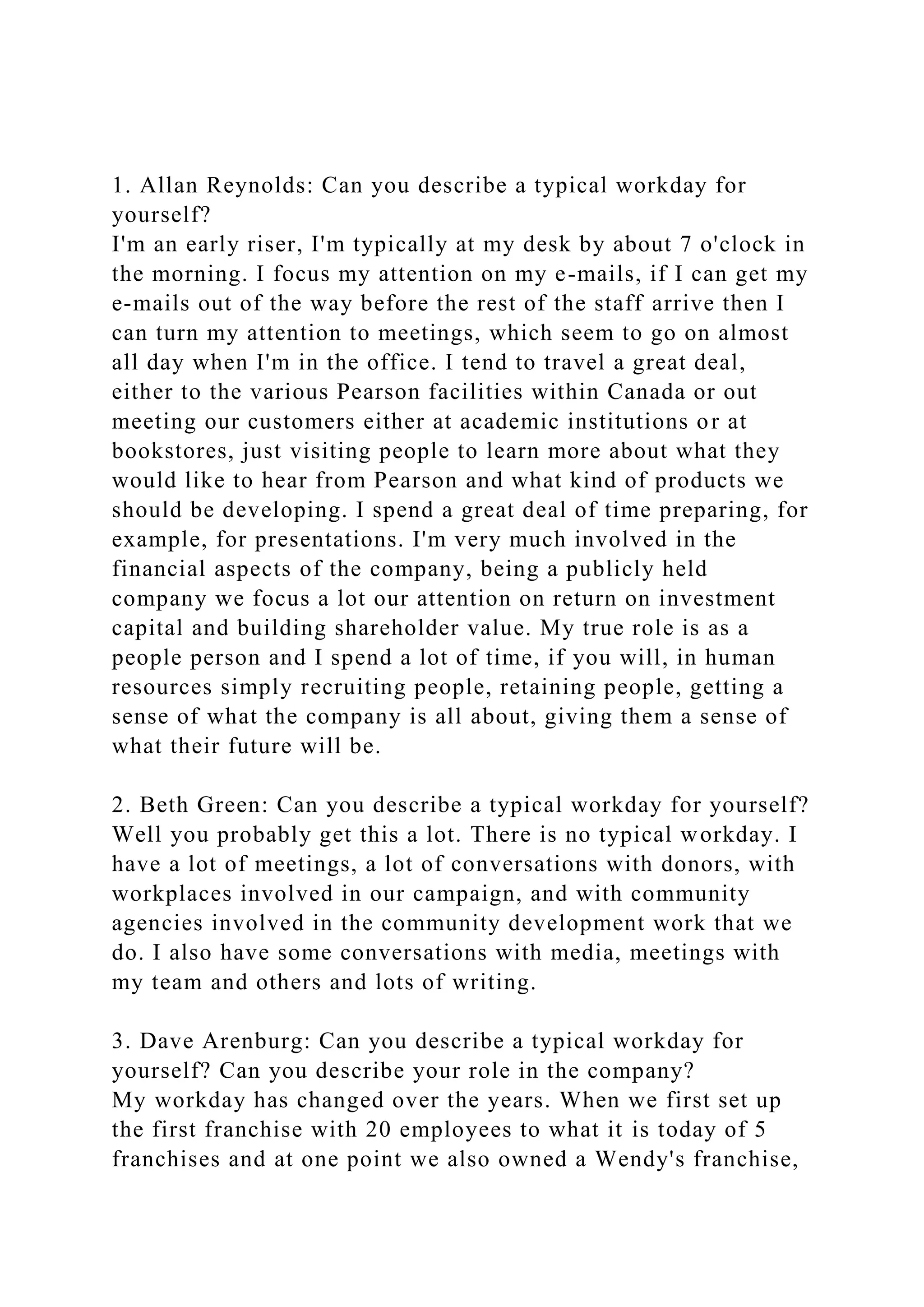 1. Allan Reynolds Can you describe a typical workday for yourself.docx