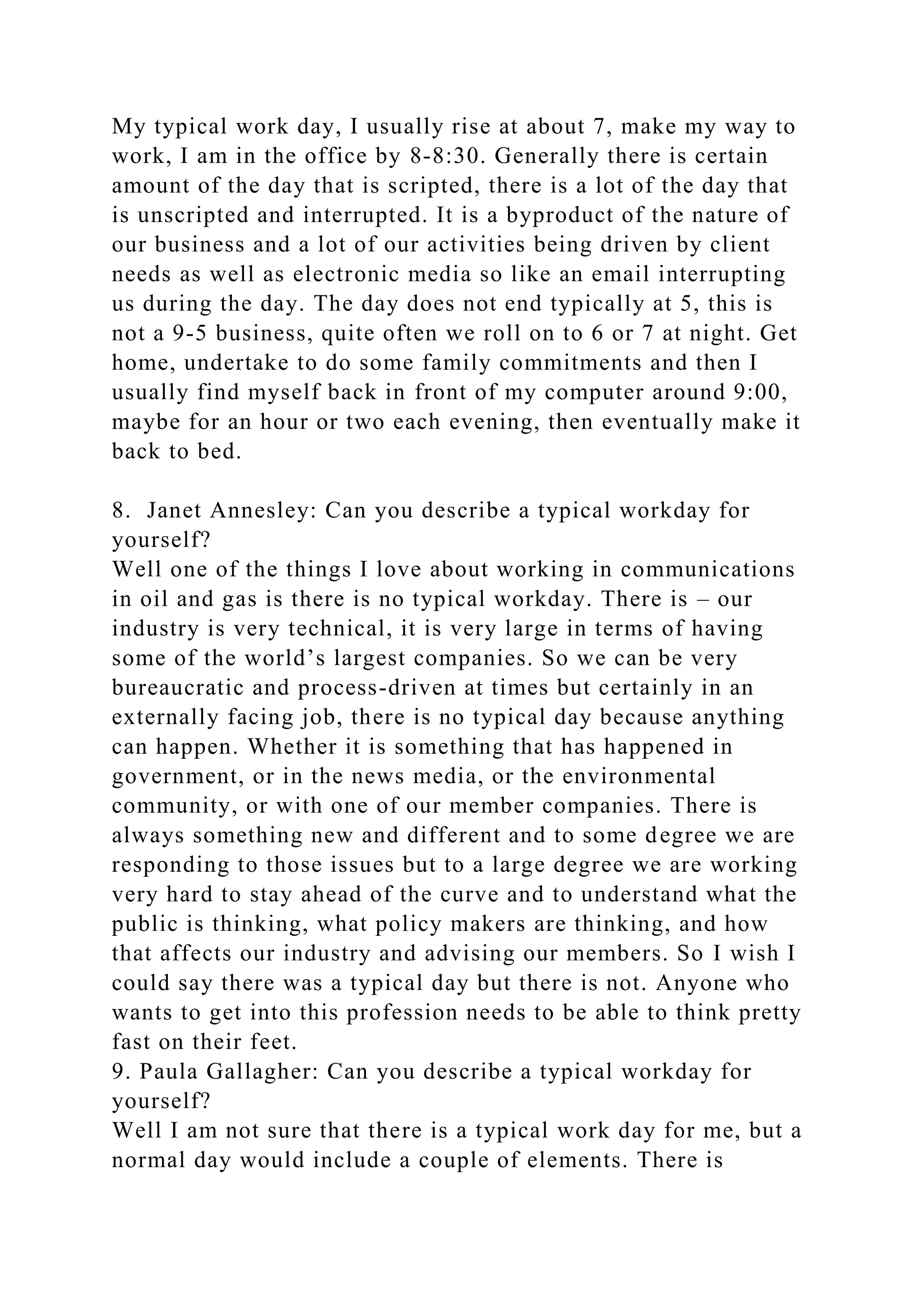 1. Allan Reynolds Can you describe a typical workday for yourself.docx