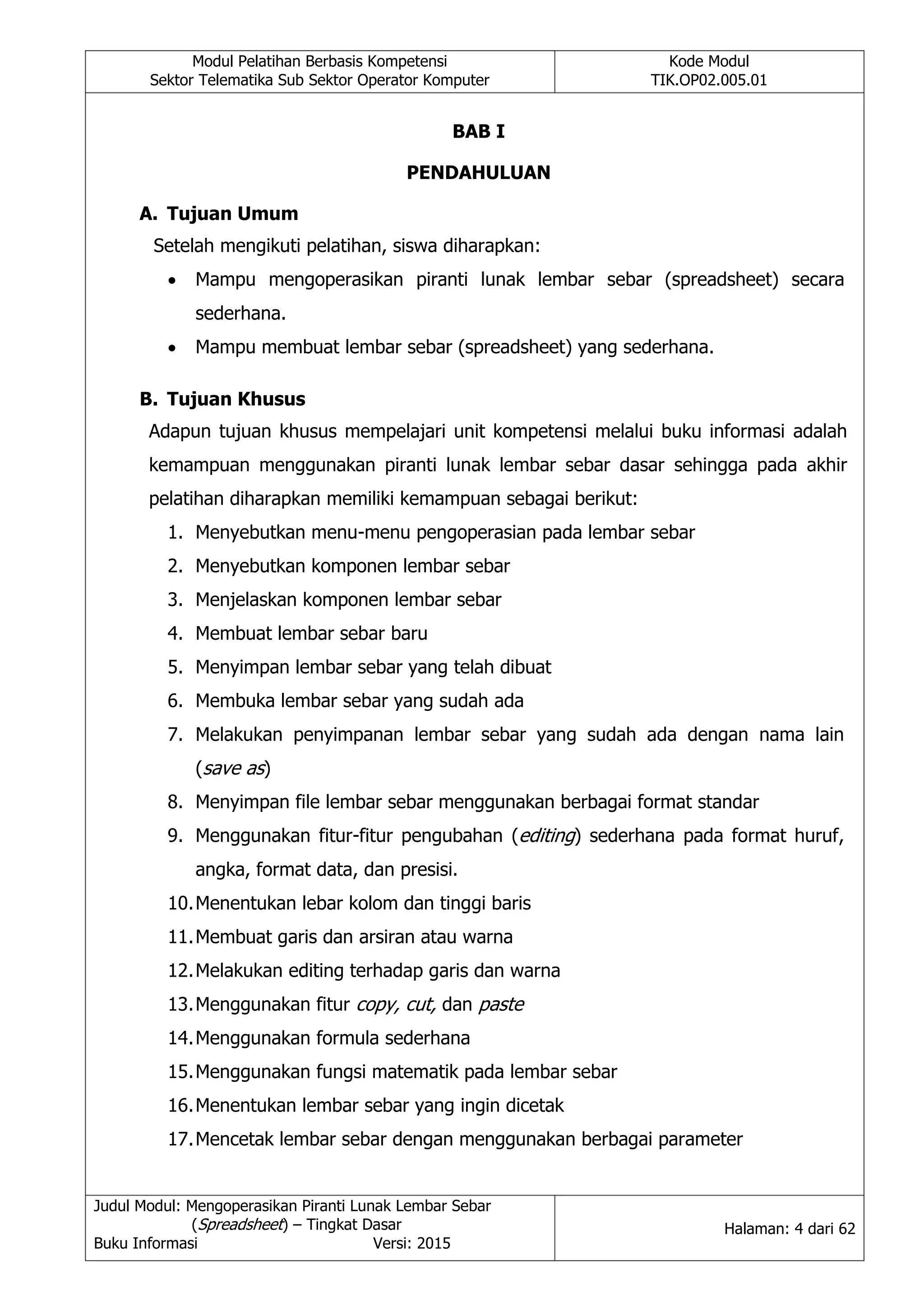 Modul Lembar Sebar (Spreadsheet) | PDF