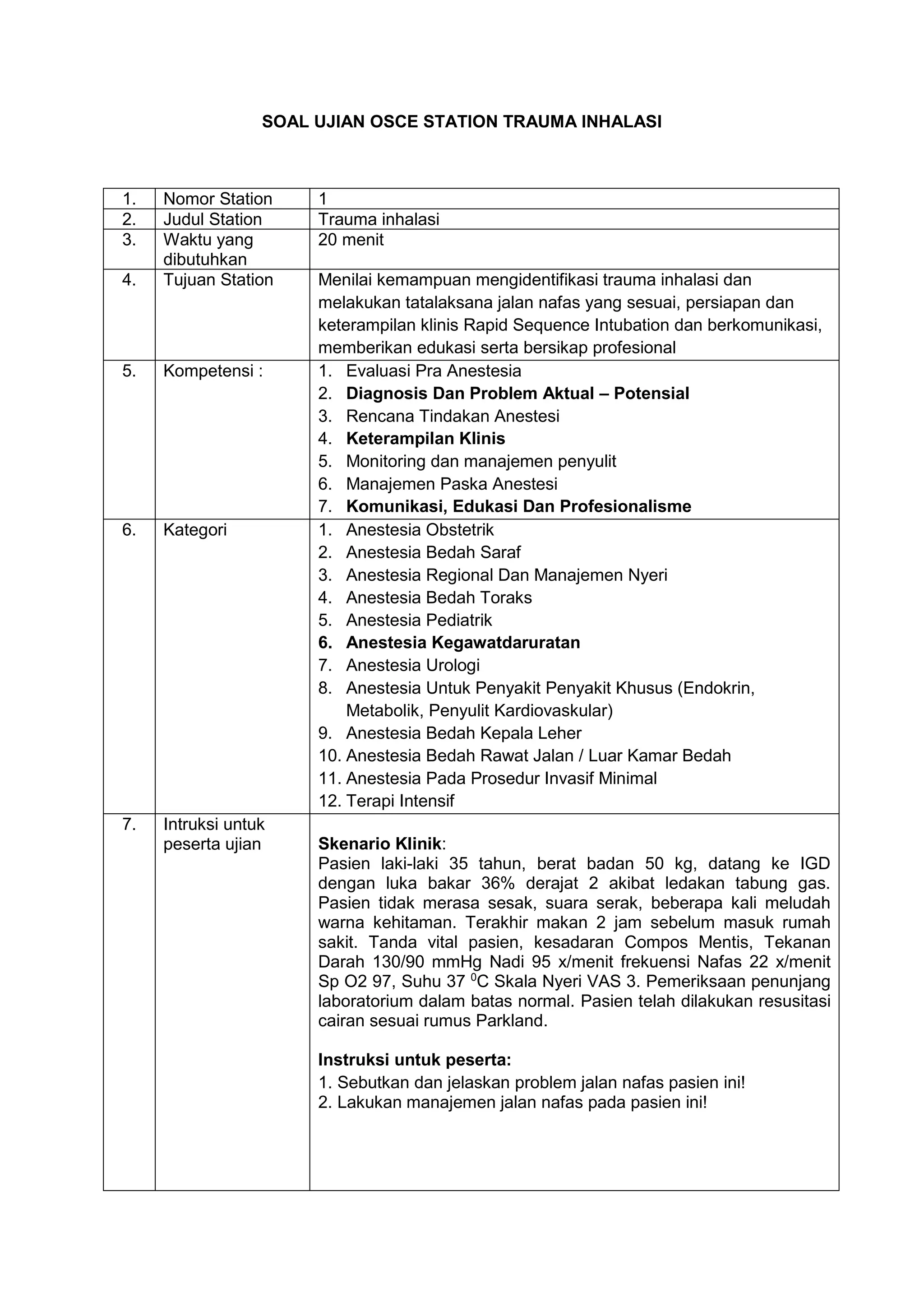 1. SOAL OSCE Anestesi Kegawatdaruratan.doc