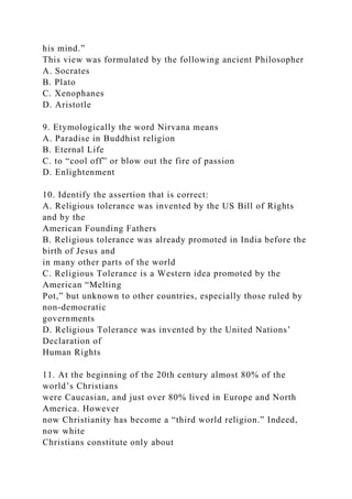 1. The goal of Hindu religion is to attainA. YogaB. Nirvana .docx