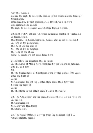 1. The goal of Hindu religion is to attainA. YogaB. Nirvana .docx