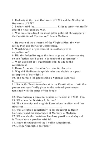 1. Understand the Land Ordinance of 1785 and the Northwest Ordinan.docx