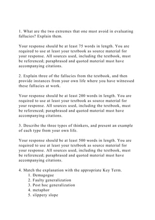 1. What are the two extremes that one must avoid in evaluating fal.docx