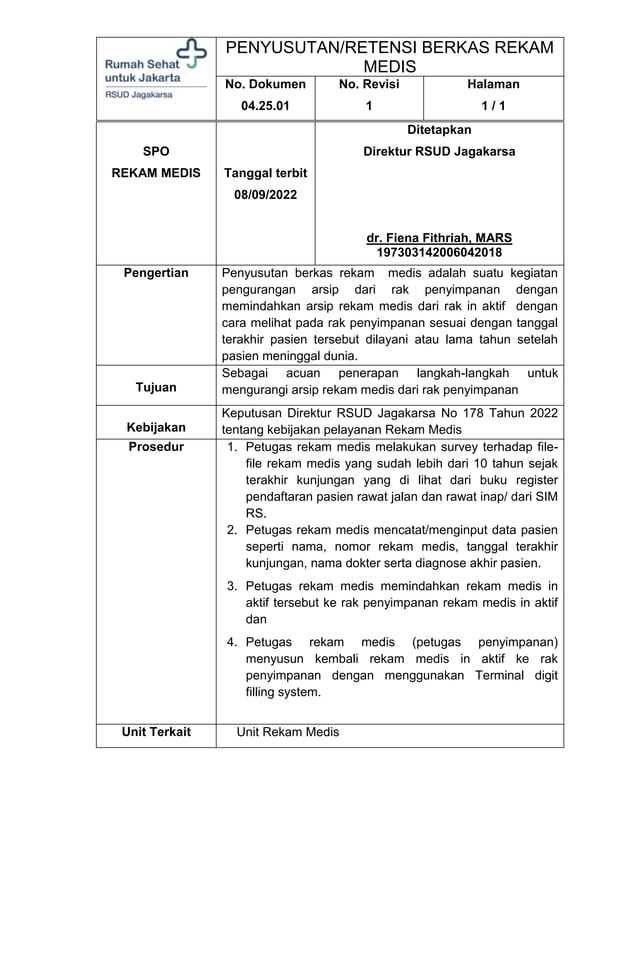 1. SPO PENYUSUTAN atau RETENSI BERKAS REKAM MEDIS.doc