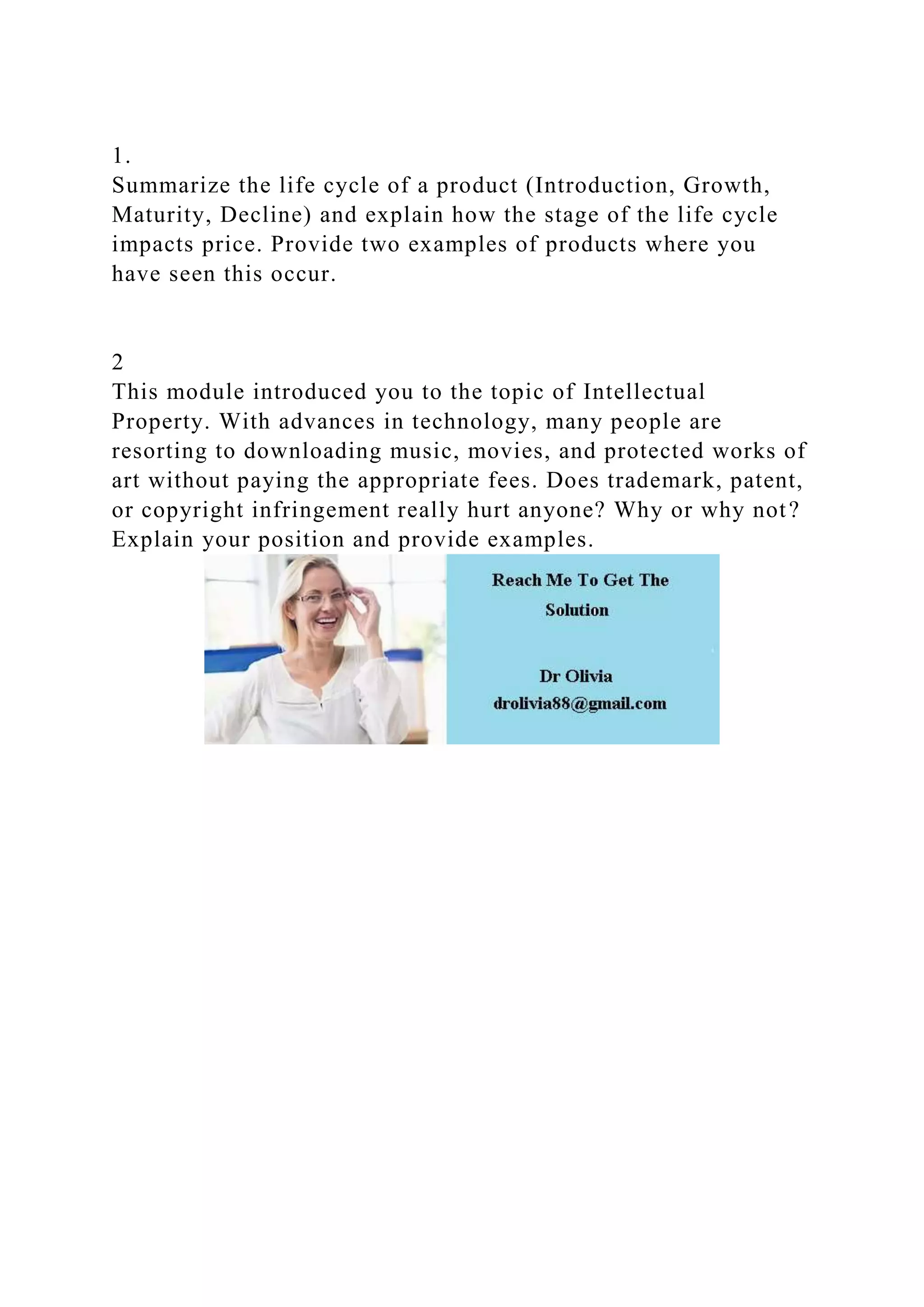 1.Summarize the life cycle of a product (Introduction, Growth, Mat.docx