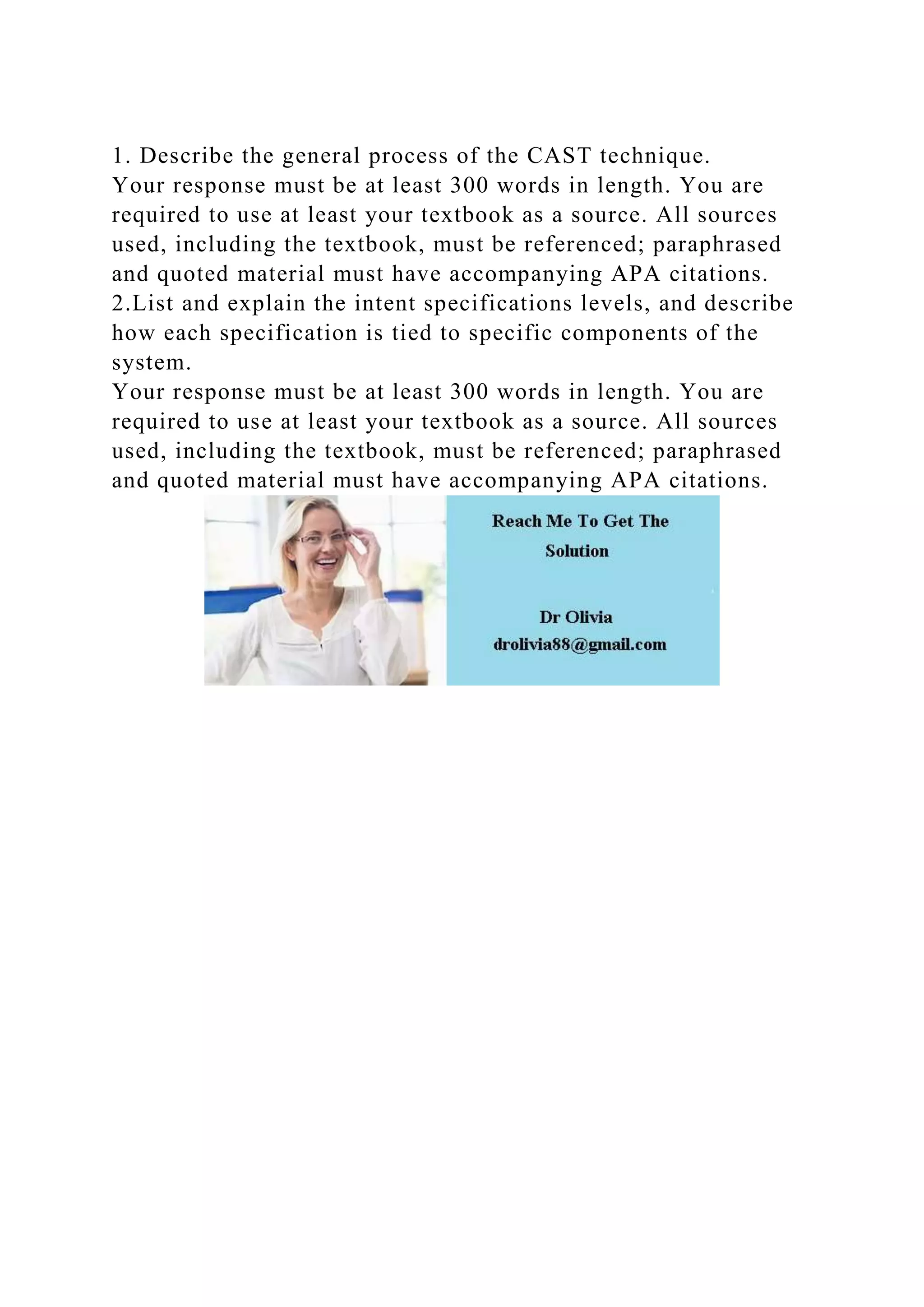 1. Describe the general process of the CAST technique.Your respons.docx