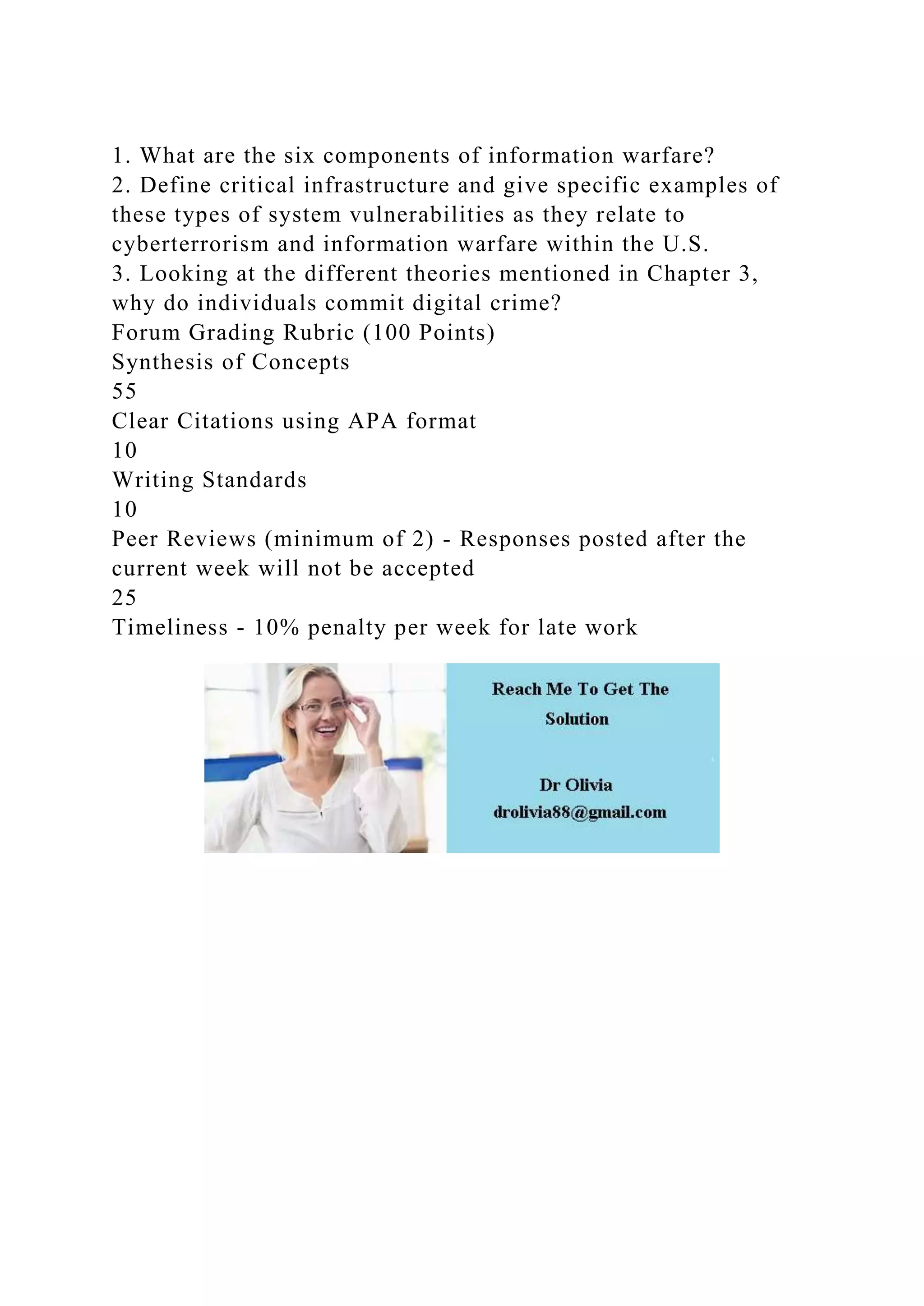 1. What are the six components of information warfare 2. Define c.docx