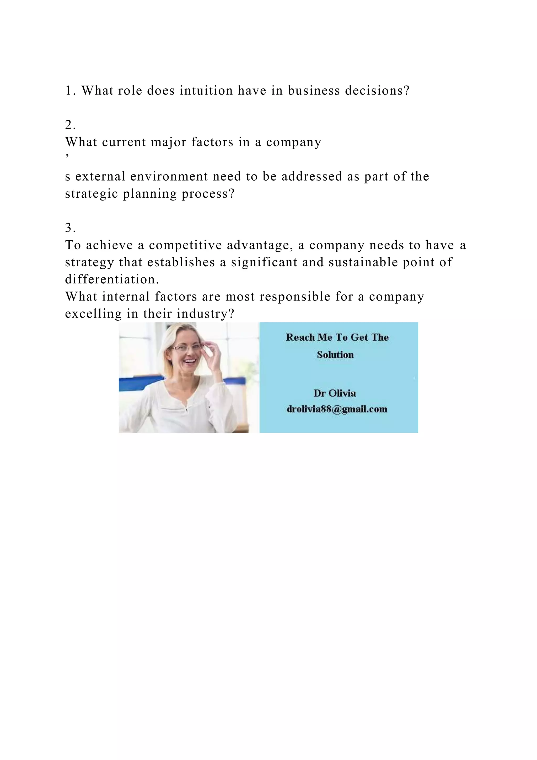 1. What role does intuition have in business decisions2. What.docx