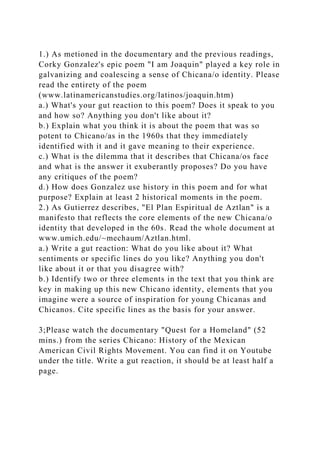 1.) As metioned in the documentary and the previous readings, Corky .docx