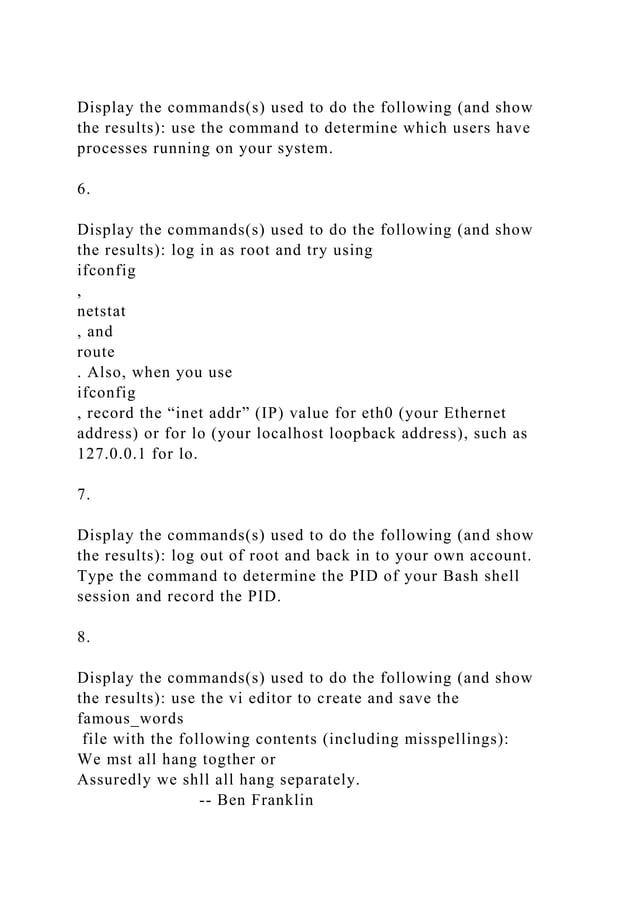 1.Display the commands(s) used to do the following (and show the.docx | Operating Systems ...