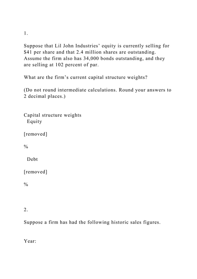 1suppose That Lil John Industries Equity Is Currently Selling Docx