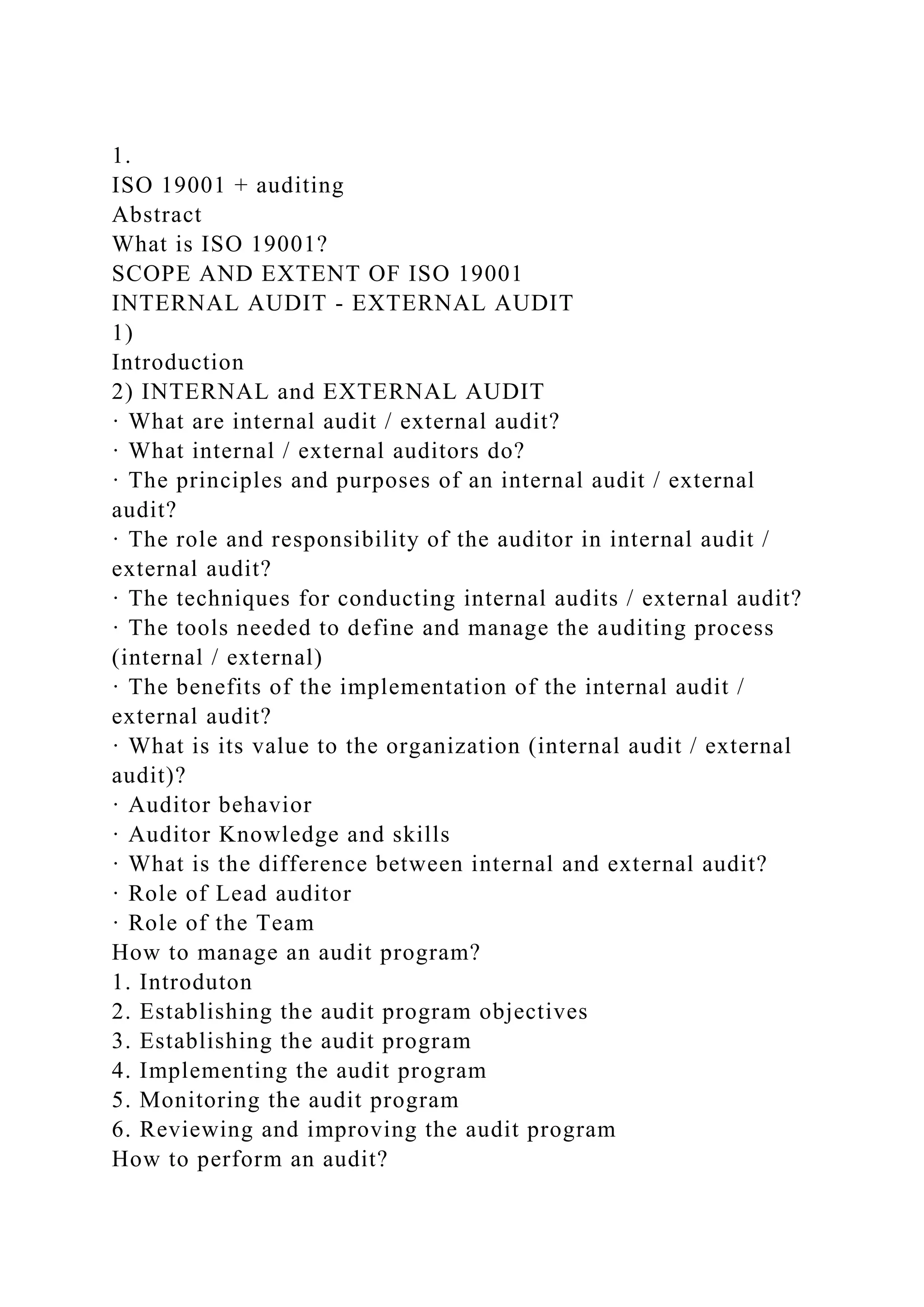 1. ISO 19001 + auditing AbstractWhat is ISO 19001SCOPE AND.docx