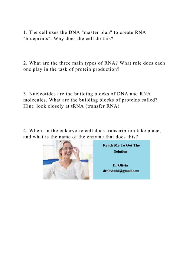 1. The cell uses the DNA master plan to create RNA blueprints. W.docx