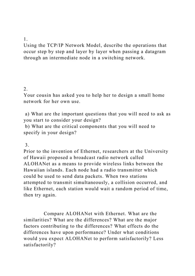 1 Using The Tcpip Network Model Describe The Operations That Docx