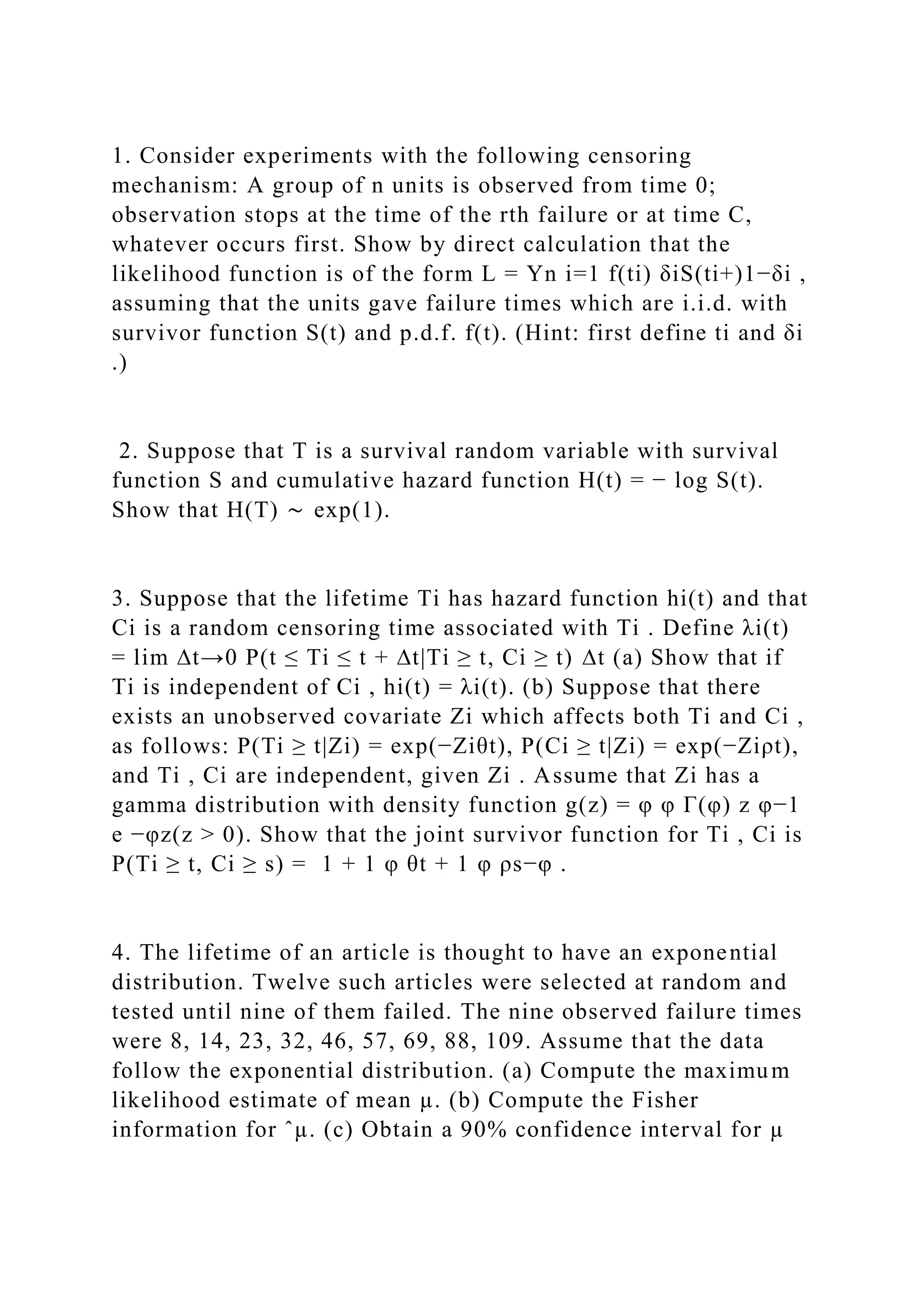 1. Consider experiments with the following censoring mechanism A gr.docx