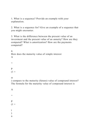 1. What is a sequence Provide an example with your explanation..docx