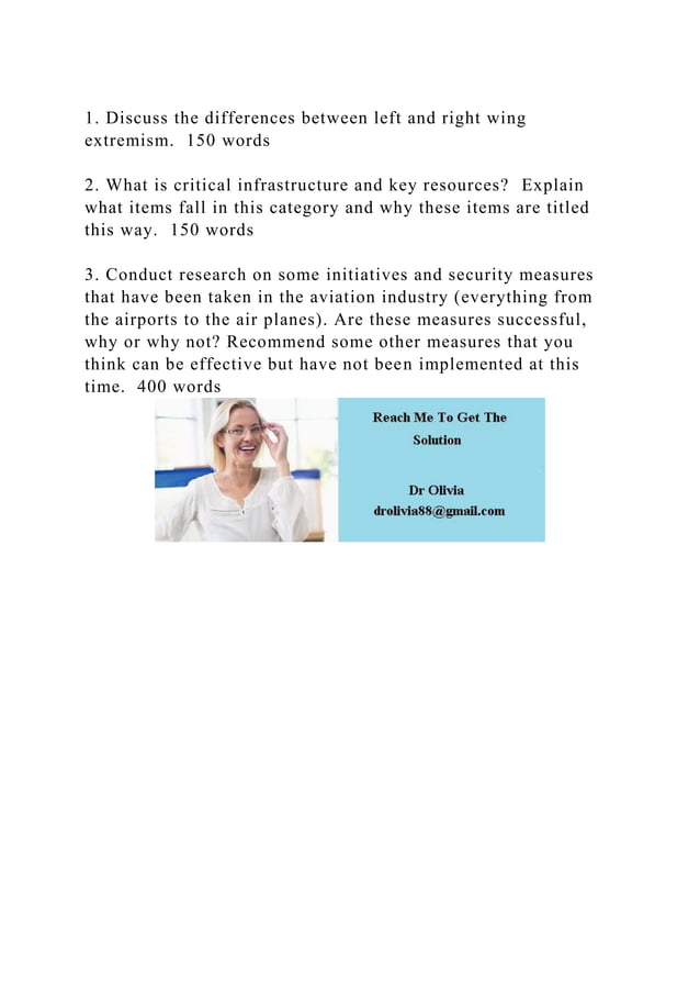 1. Discuss the differences between left and right wing extremism. 1.docx