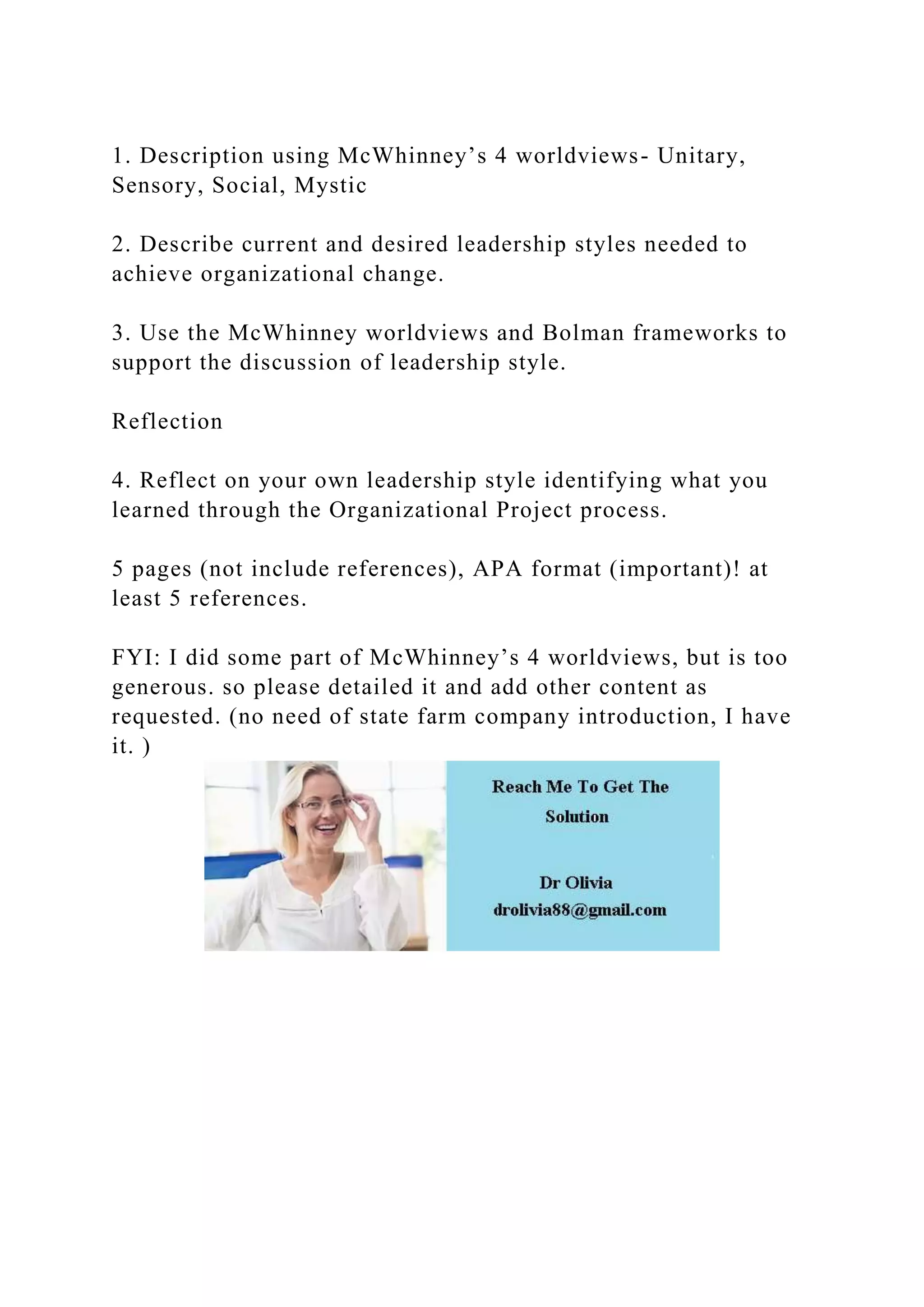 1. Description using McWhinney’s 4 worldviews- Unitary, Sensory, Soc.docx