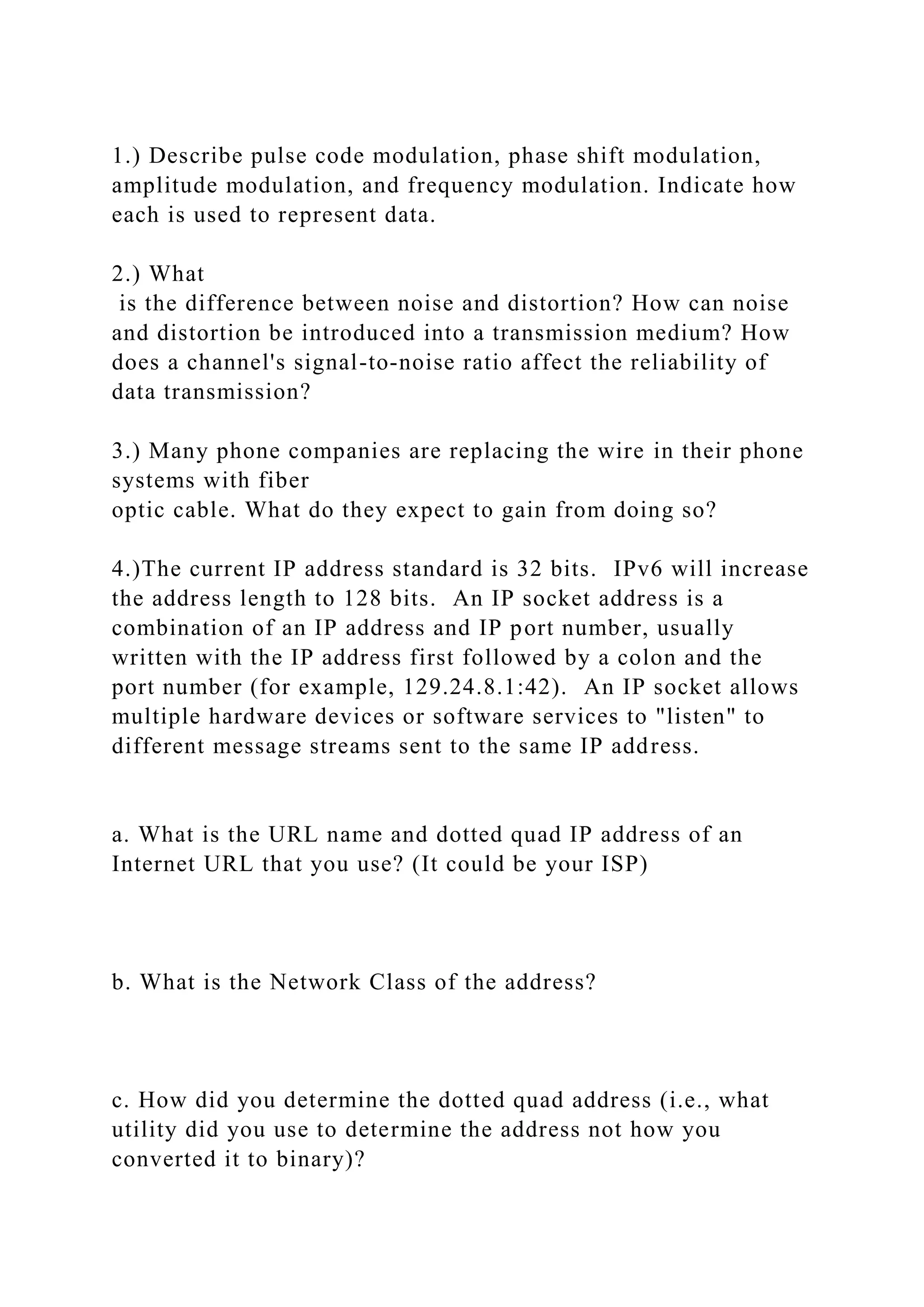 1.) Describe pulse code modulation, phase shift modulation, amplitud.docx