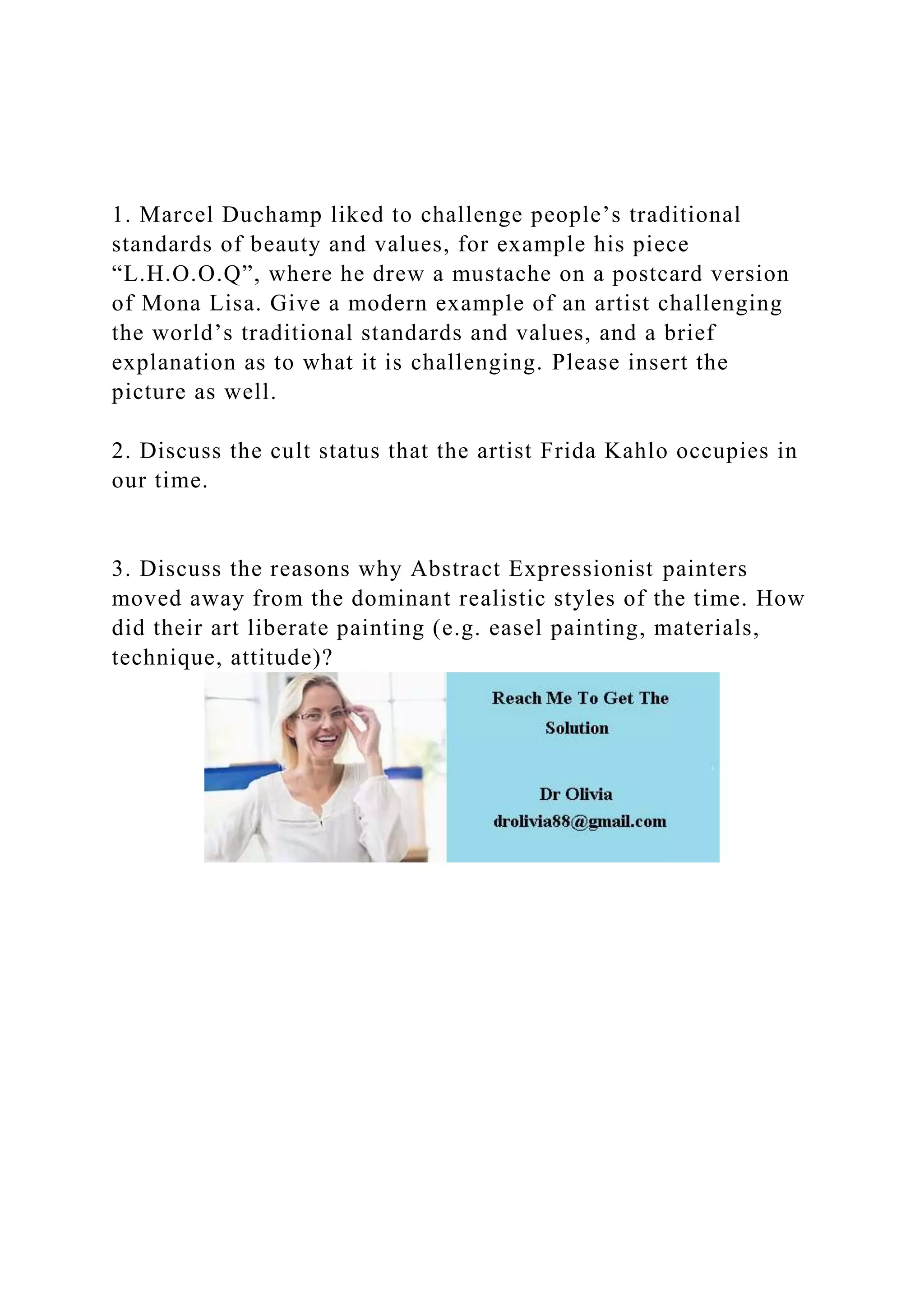 1. Marcel Duchamp liked to challenge people’s traditional standa.docx