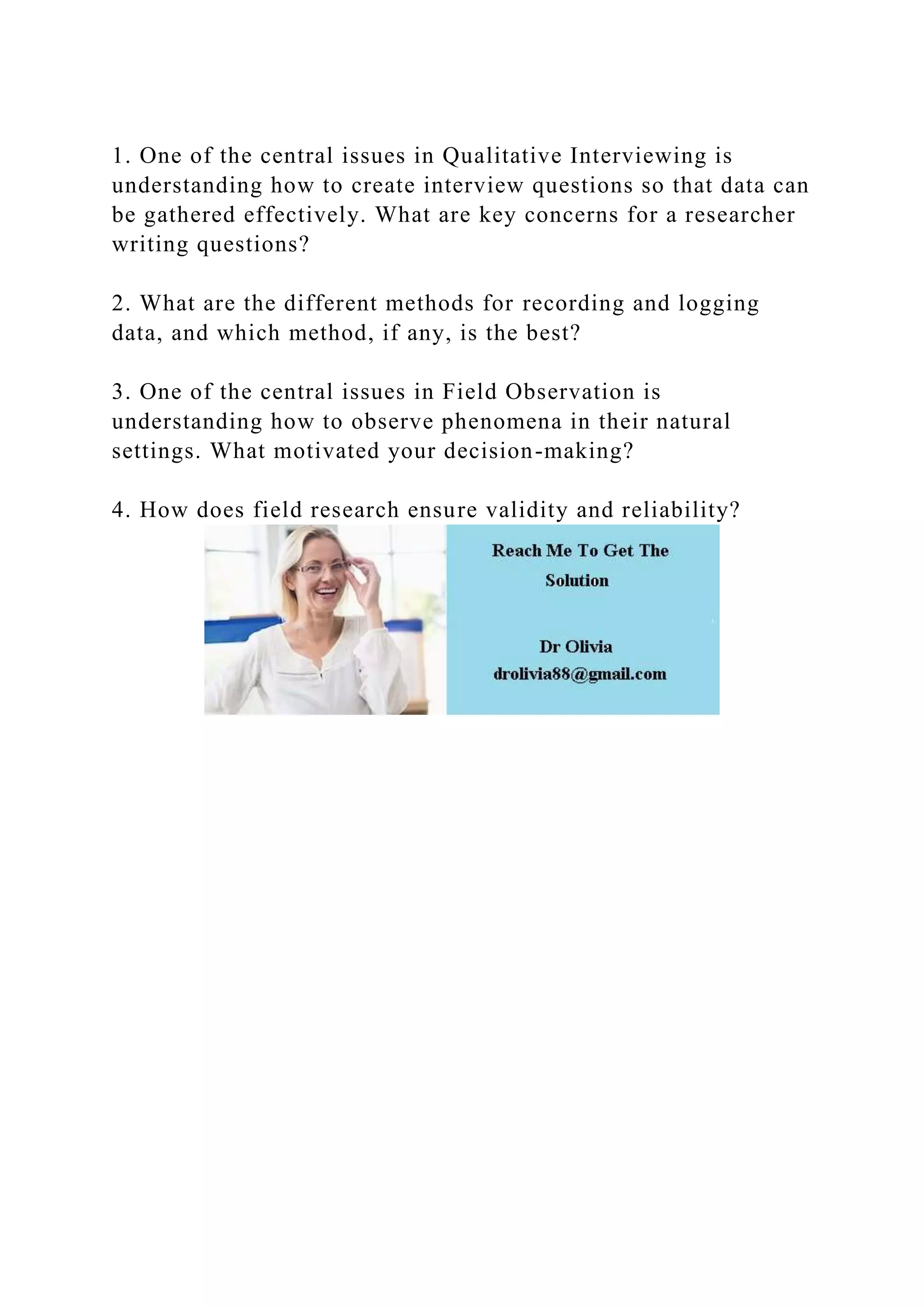 1. One of the central issues in Qualitative Interviewing is understa.docx