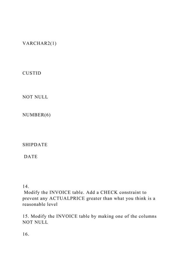1.Create an INVOICE_2 table from the INVOICE table using a select .docx