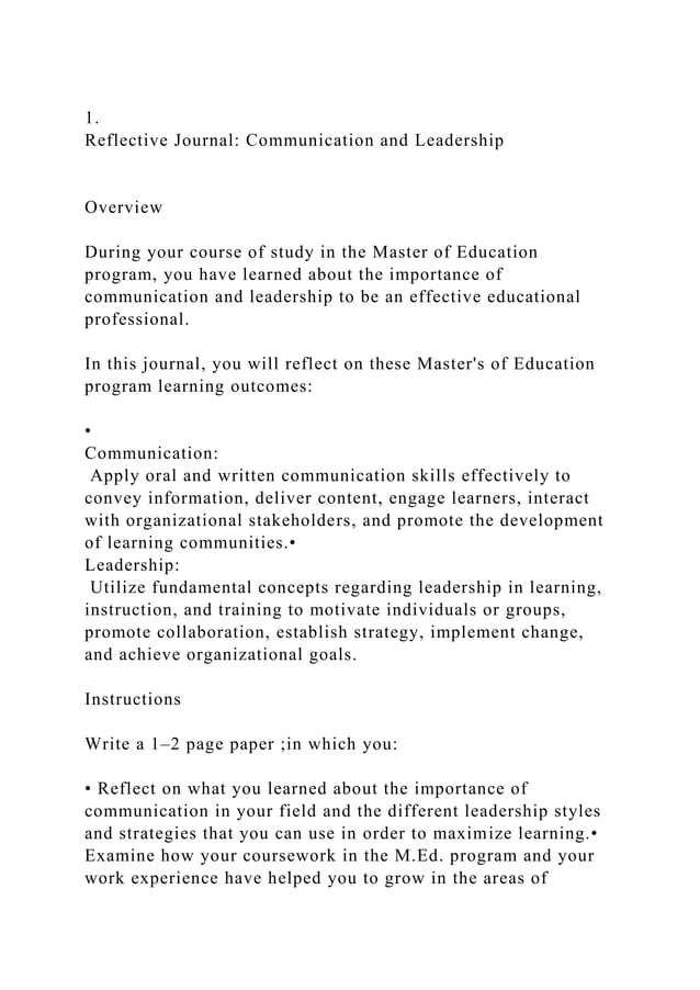 1. Reflective Journal Communication and LeadershipOverview.docx