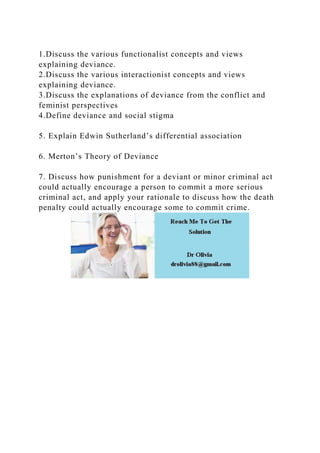 1.Discuss the various functionalist concepts and views explaining de.docx