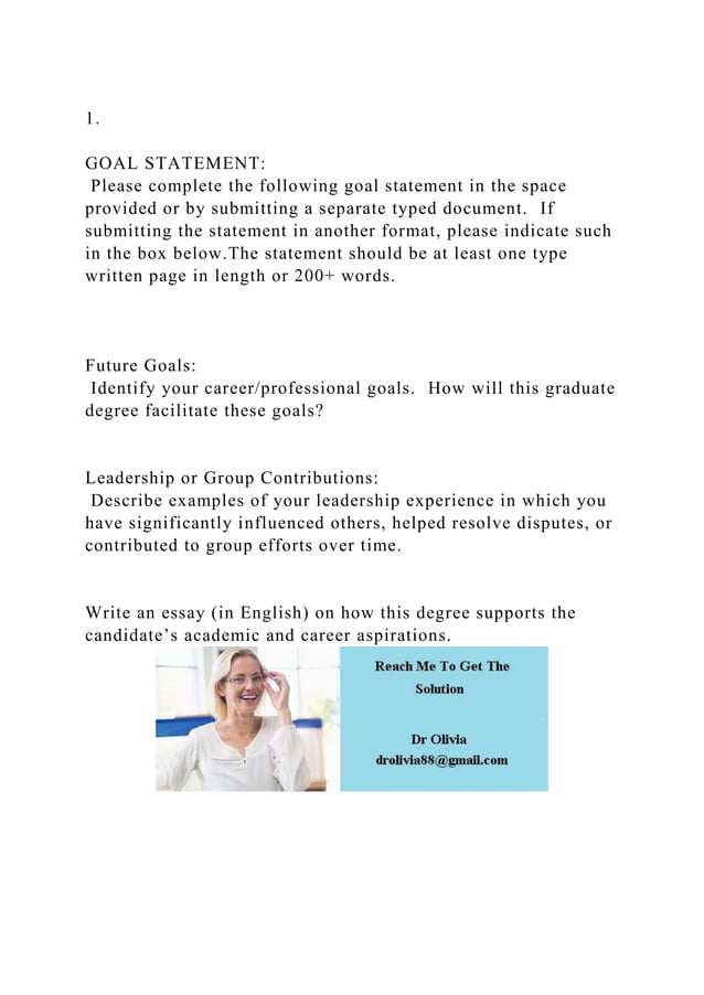 1.GOAL STATEMENT Please complete the following goal statement.docx