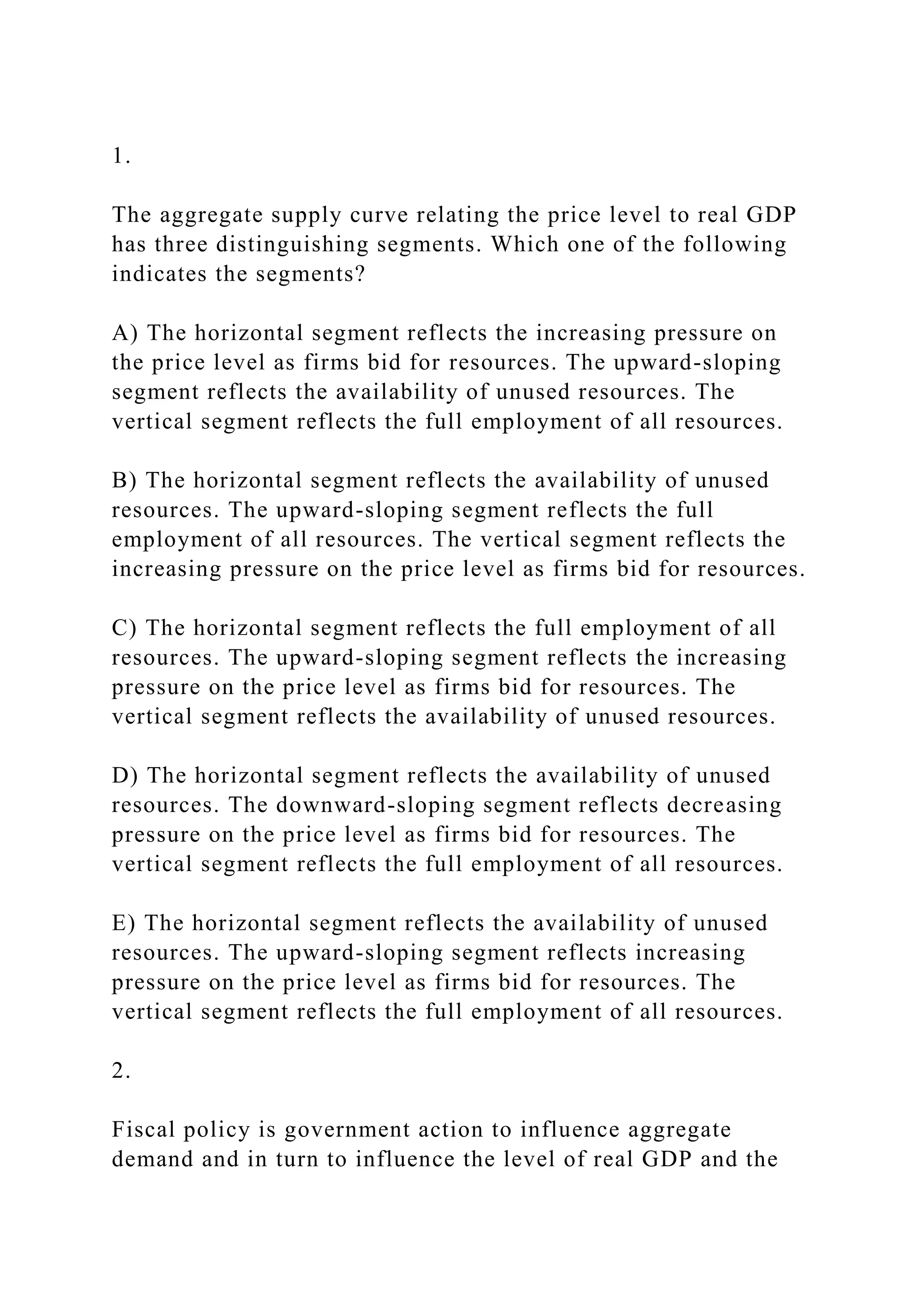 1.The aggregate supply curve relating the price level to real GDP.docx