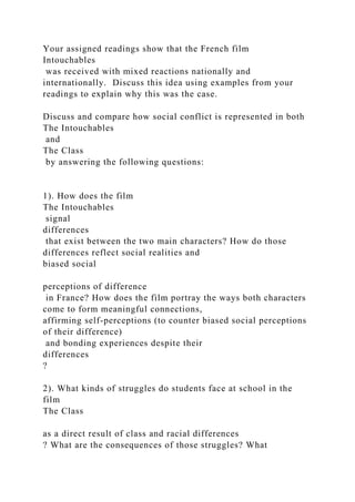 1. ASSIGNED READINGS1) Critical Essay on the Film The Class2.docx