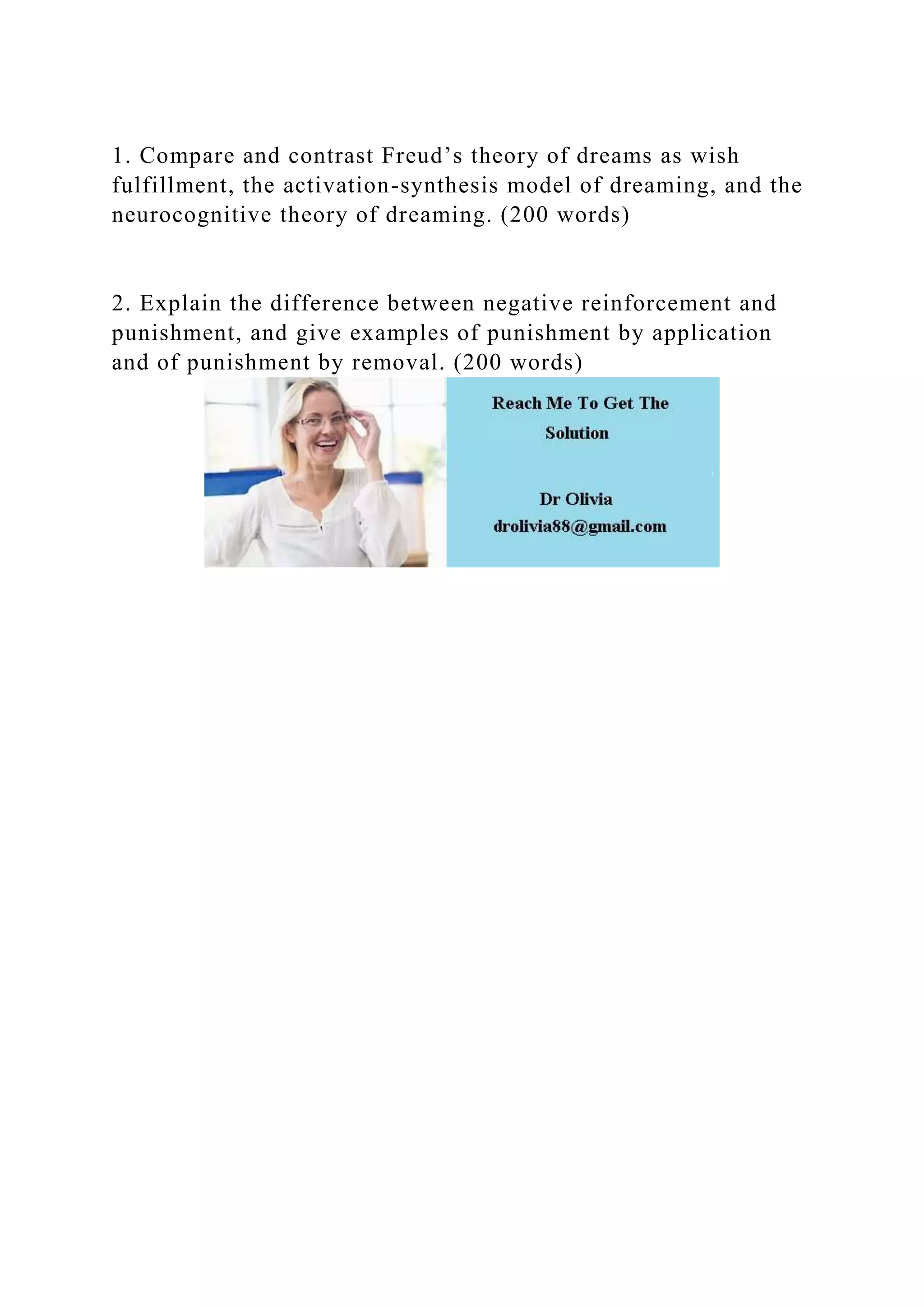 1. Compare and contrast Freud’s theory of dreams as wish fulfillment.docx