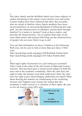 1. The Jukes family and the Kallikak family have been subjects of .docx