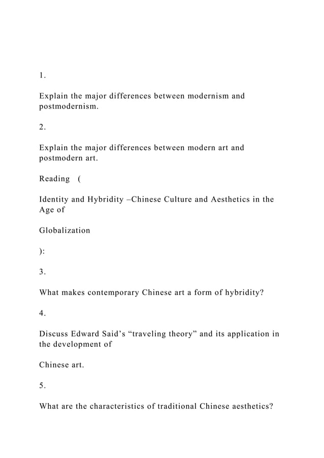1.Explain the major differences between modernism and postmo.docx