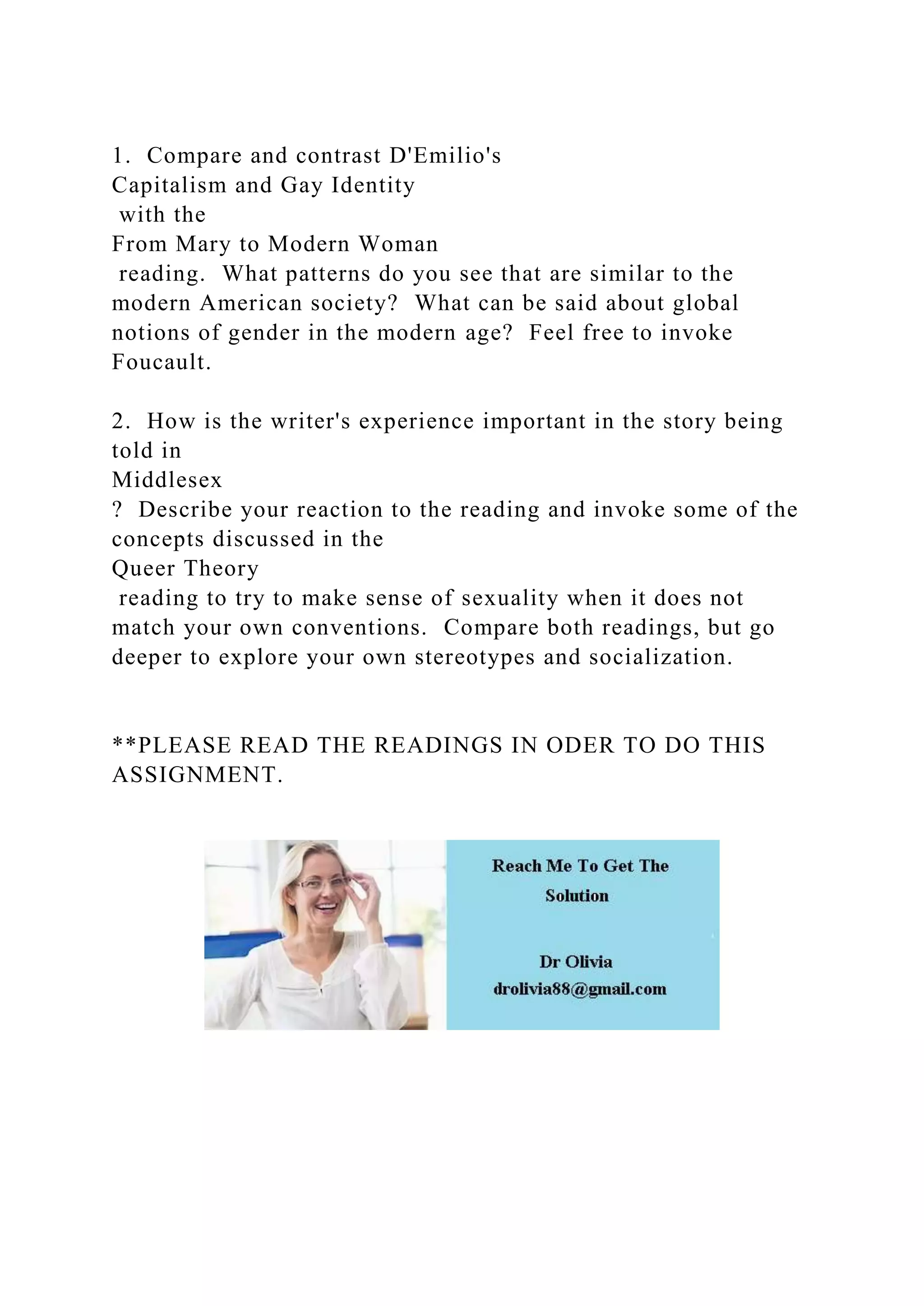 1. Compare and contrast DEmilios Capitalism and Gay Identity .docx