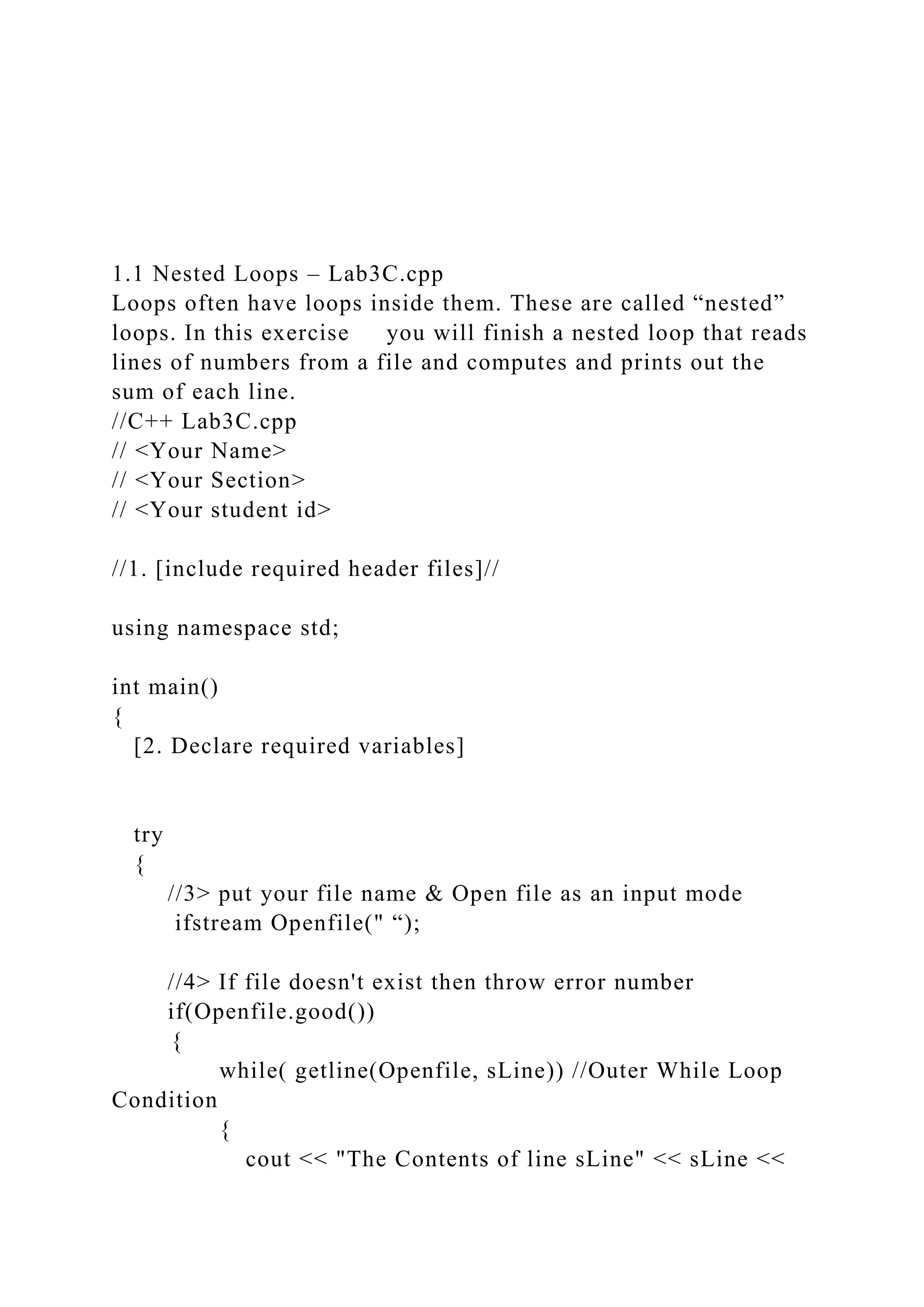 11 Nested Loops Lab3ccpploops Often Have Loops Inside Docx 