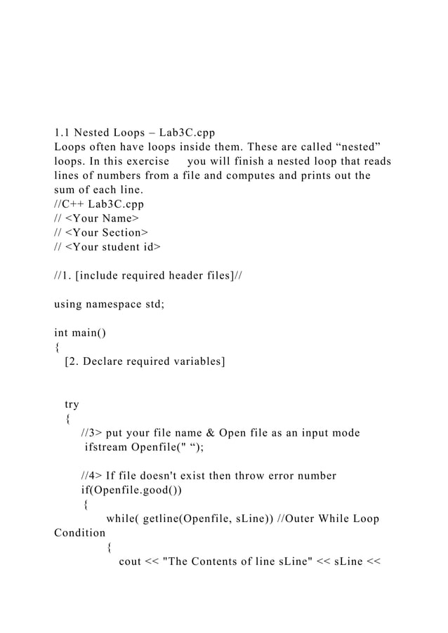1 1 Nested Loops Lab3c Cpploops Often Have Loops Inside Docx
