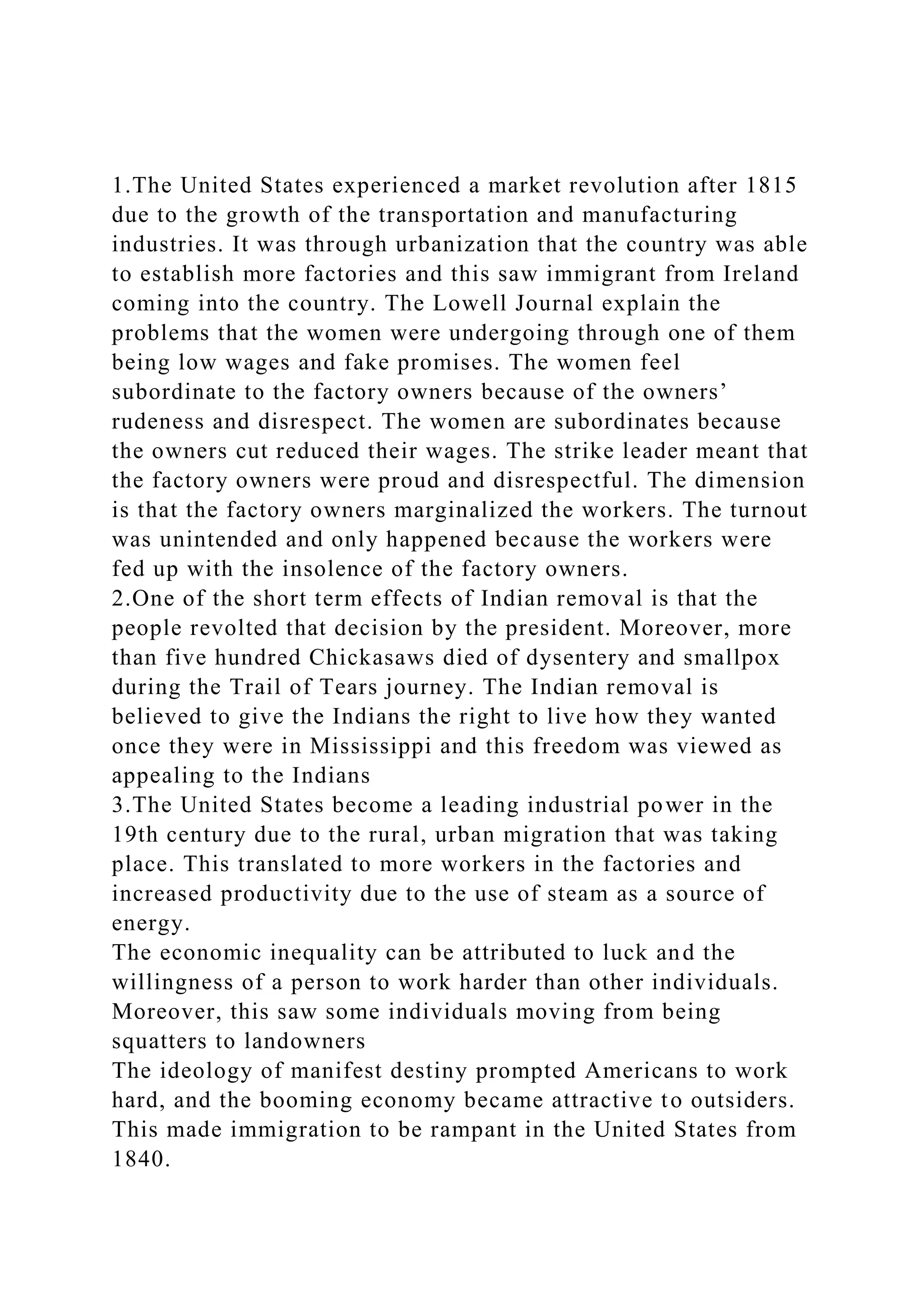 1.The United States experienced a market revolution after 1815 due.docx