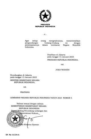 Salinan UU Nomor 5 Tahun 2023 | PDF