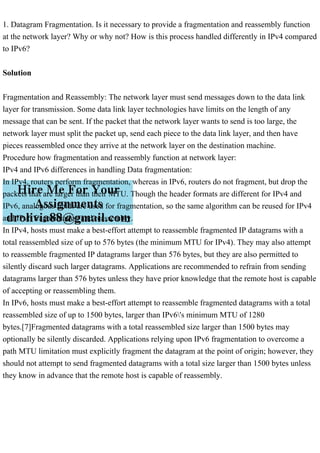 1. Datagram Fragmentation. Is it necessary to provide a fragmentatio.pdf