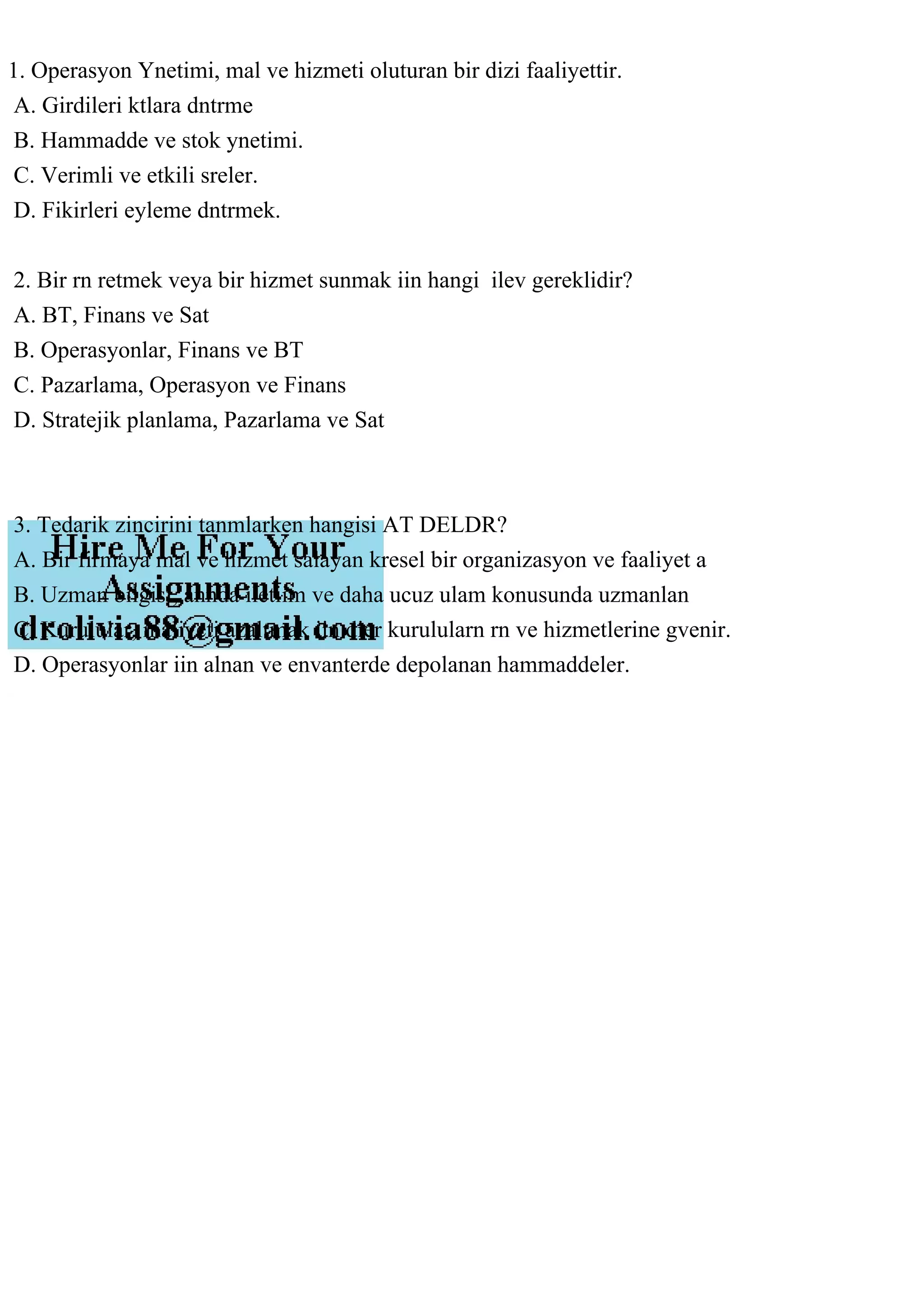 1. Operasyon Y netimi, mal ve hizmeti oluturan bir dizi faaliyettir..pdf | Free Download